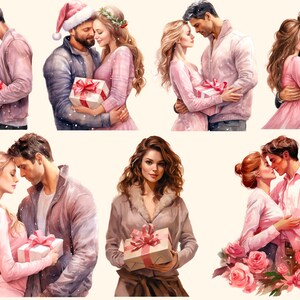 Romantic Christmas, Holiday Watercolor Clipart, Valentine's Day ...