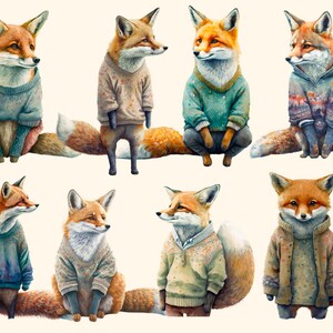 Fox in a Sweater, Fairytale Foxes Clipart Watercolour, Fox Man Digital ...