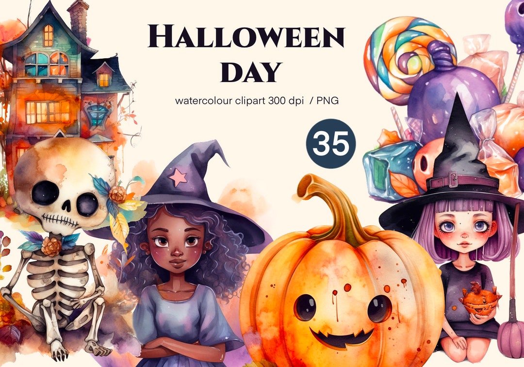 Halloween Day Clipart Watercolor Png, Zombies, Vampires, Pumpkins ...