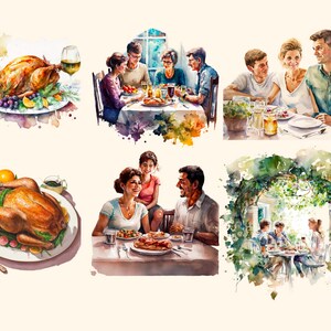 Feast Clipart Watercolor, Digital Print, Family Illustration Set ...