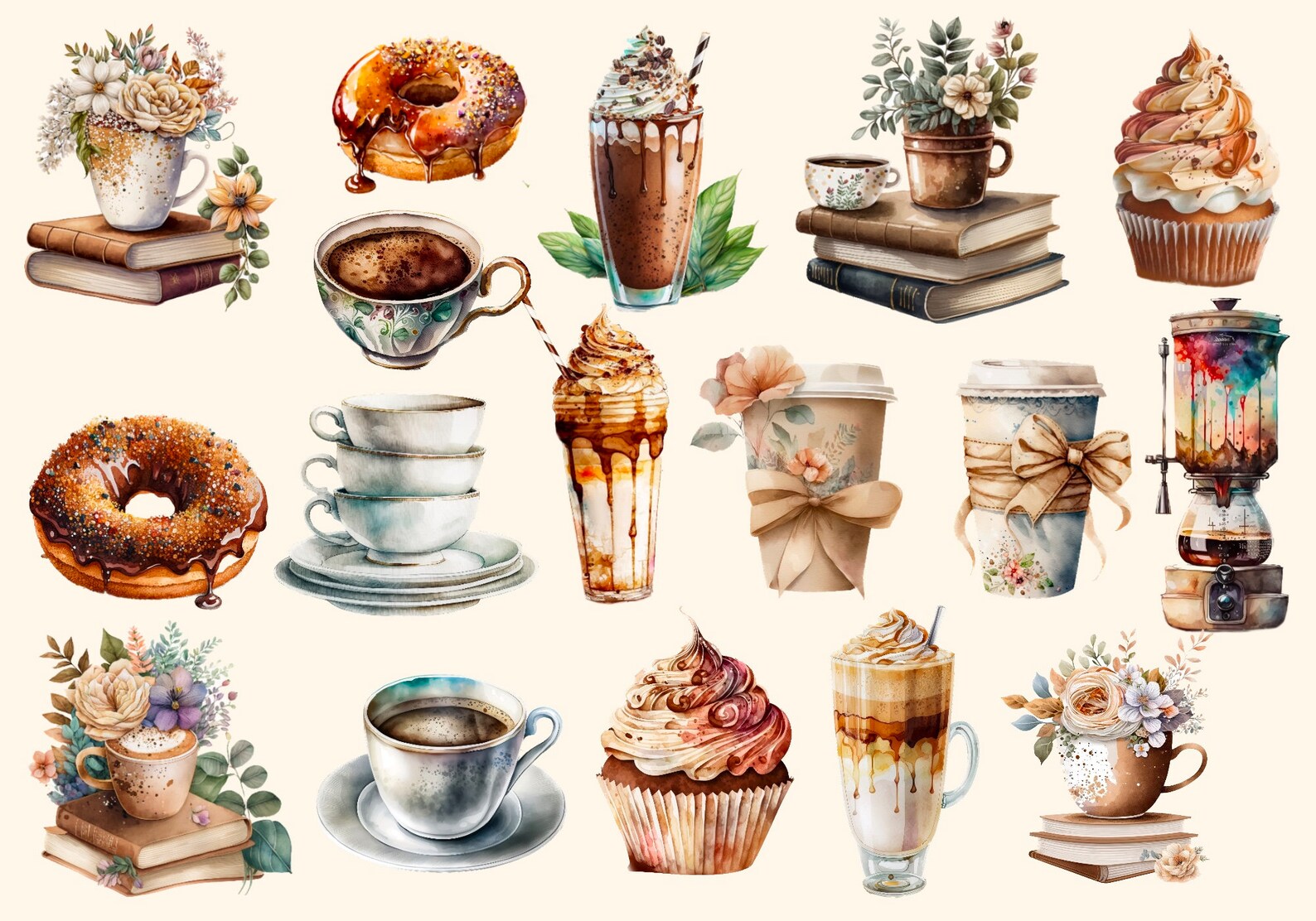Coffee House Watercolor Clipart, A Cup of Coffee Digital Print, Coffee ...