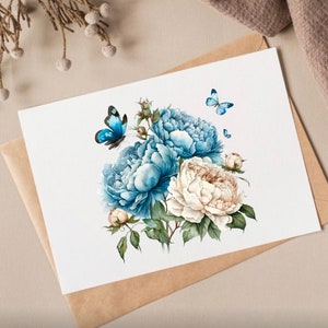 Blue Peonies Clipart Watercolor Png, Cute Floral Digital Print ...