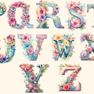 Pastel Alphabet Watercolor Png, 26 Floral Letters Clipart, Delicate ...