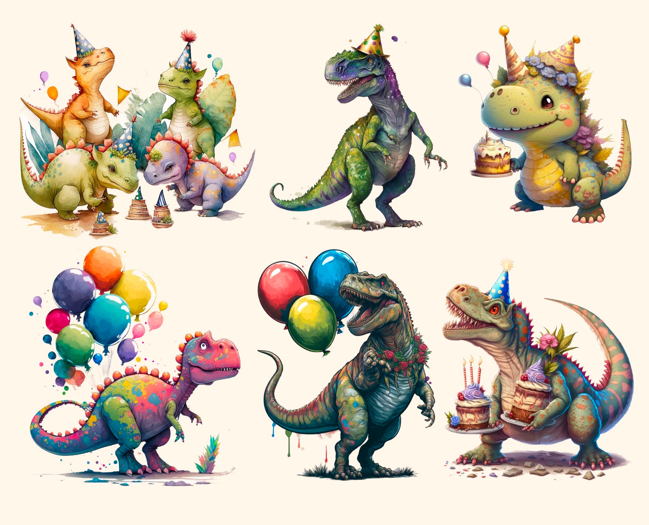 Birthday With Dinosaurs Clipart Watercolor Png Baby Dino - Etsy