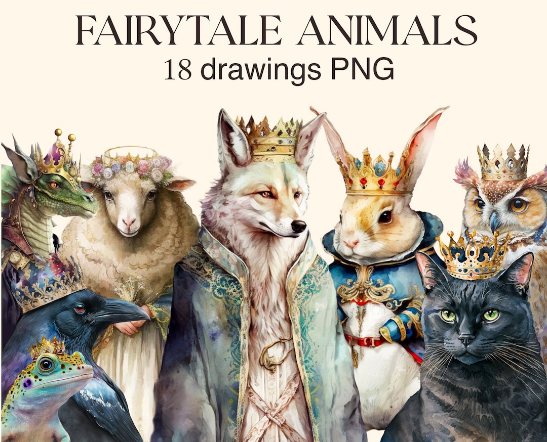 Fairytale Animals Clipart Watercolour, Fox, Hare, Raven, Dragon, Lizard ...