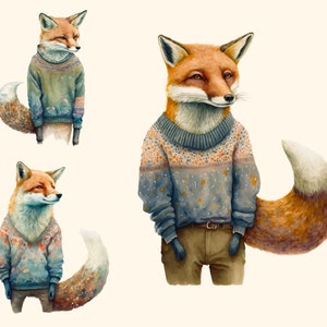 Fox in a Sweater, Fairytale Foxes Clipart Watercolour, Fox Man Digital ...