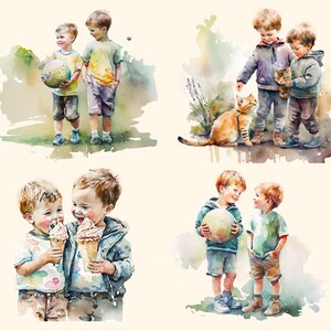 Children Best Friends Watercolor Clipart Png, Cute Friends Digital ...