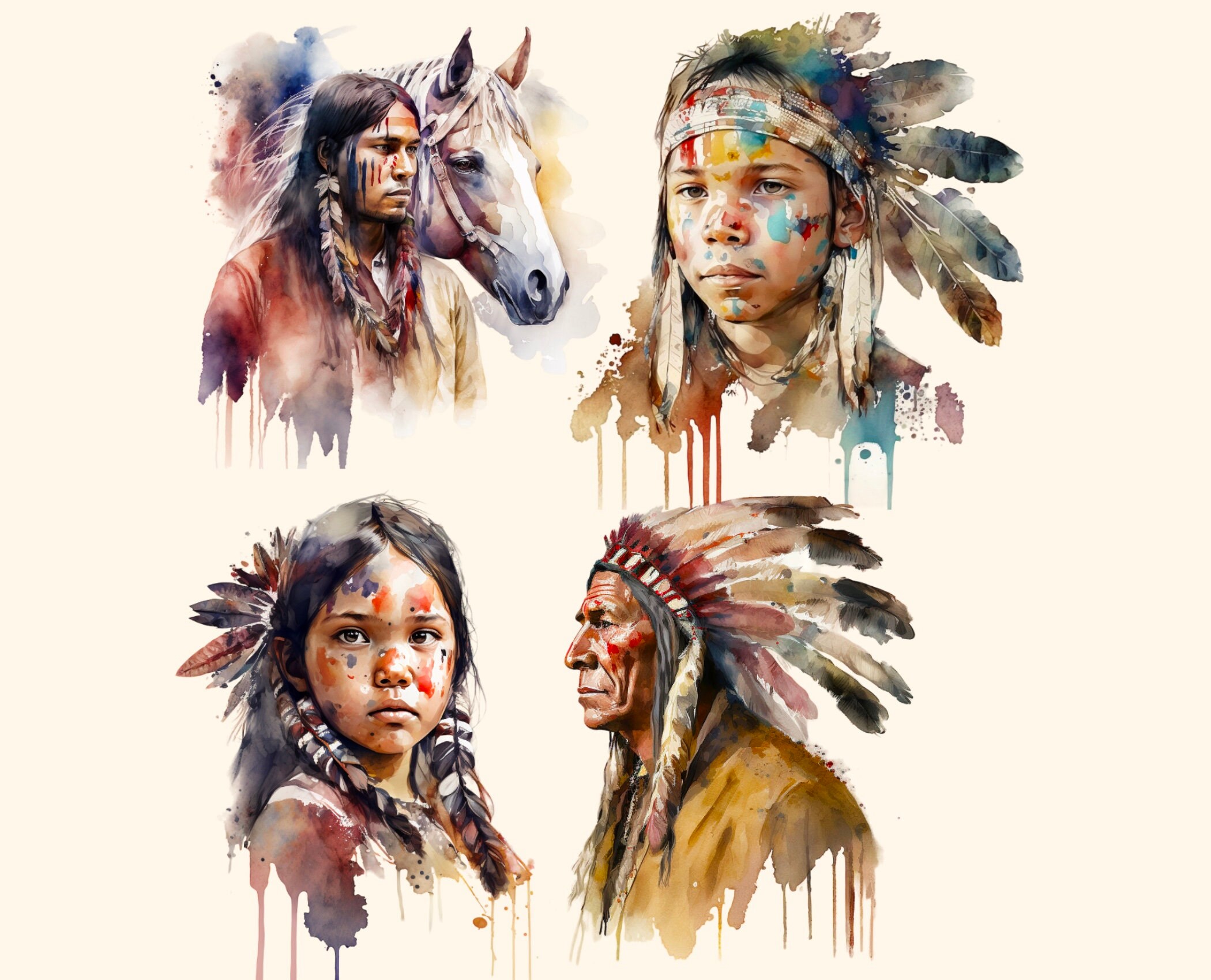Native Americans Watercolor Clipart Png Cute Shaman Digital - Etsy ...