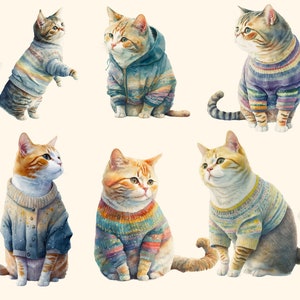 Cute Cat in Clothes, Stylish Cat Clipart Watercolour, Digital Print ...