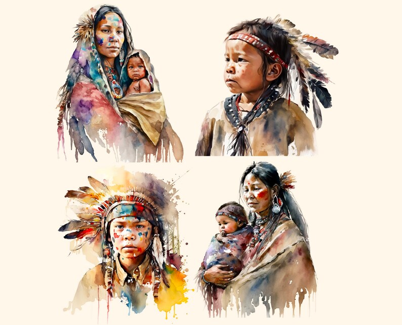 Native Americans Watercolor Clipart Png Cute Shaman Digital - Etsy