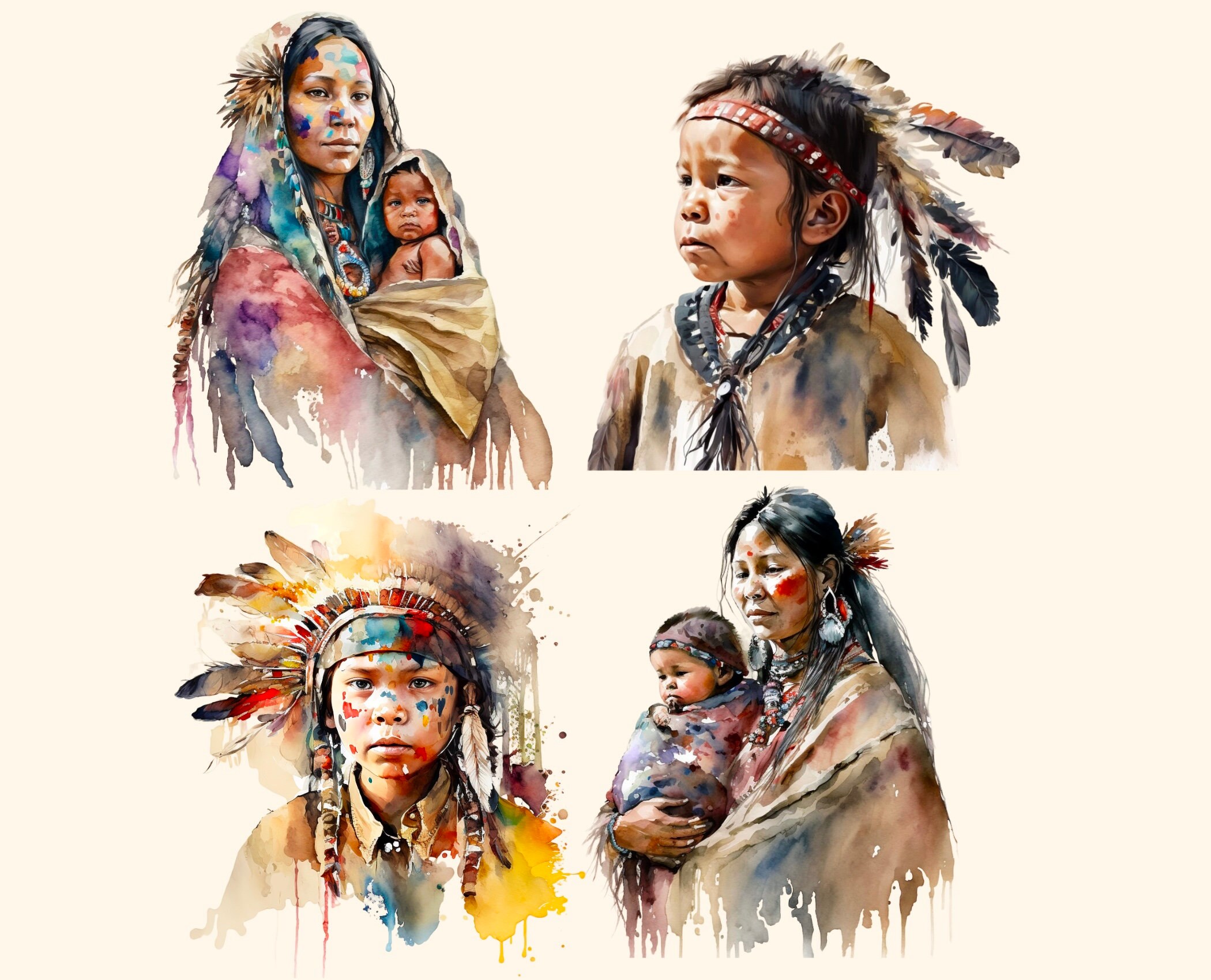 Native Americans Watercolor Clipart Png Cute Shaman Digital - Etsy Canada