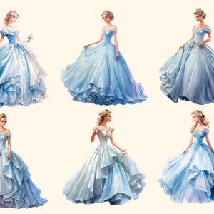 Princess in a Blue Ball Gown, Victorian Girl Watercolor Clipart, New ...