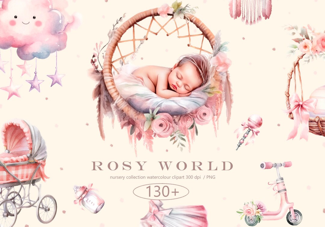 Boho Baby Girl, Watercolor Clipart, Newborn Children PNG, Nursery Decor ...