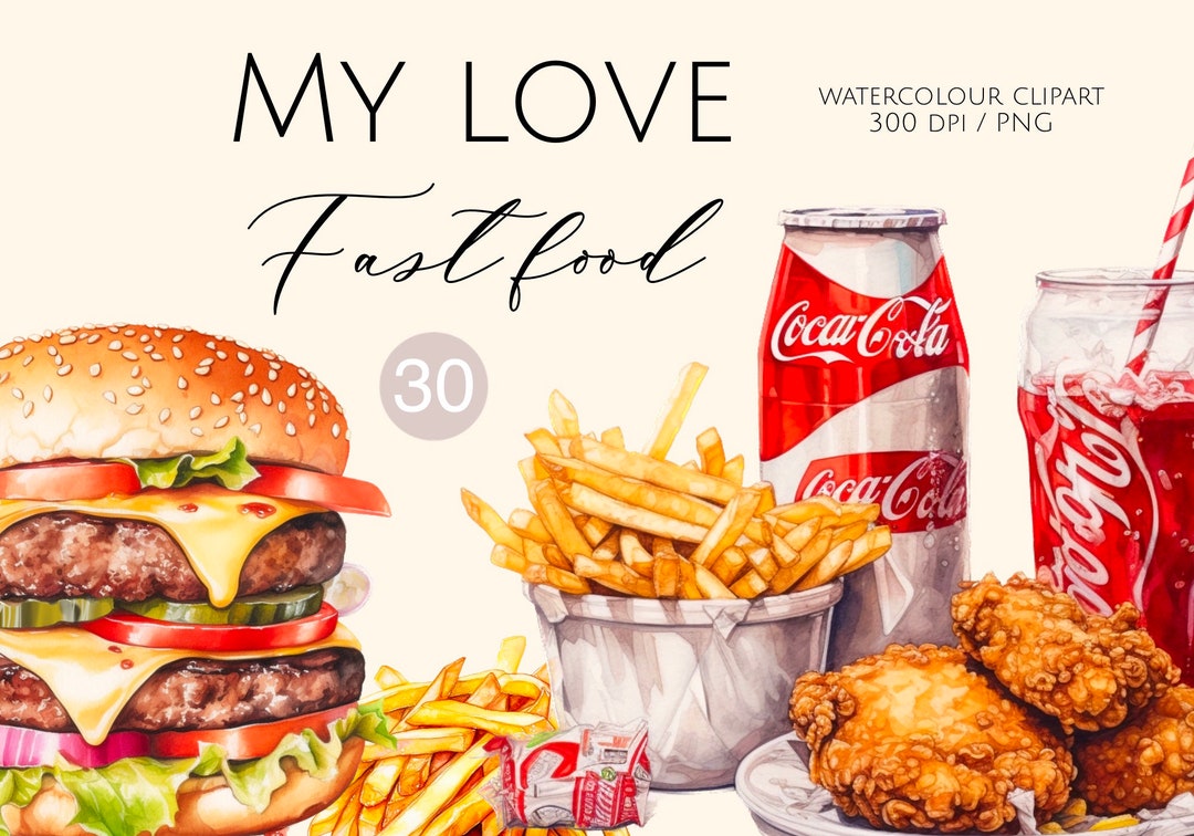 My Love Fast Food Watercolor Clipart Png, Menu for the Restaurant, Free ...