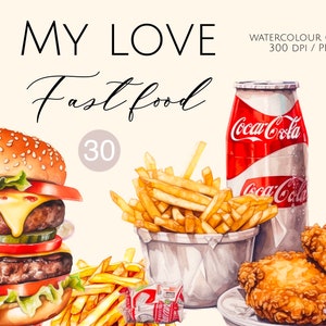 My Love Fast Food Watercolor Clipart Png, Menu for the Restaurant, Free ...