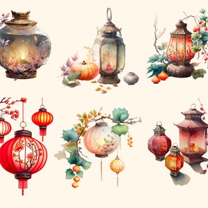 Chinese Lanterns Watercolor Clipart Png, Digital Print, Illustration ...