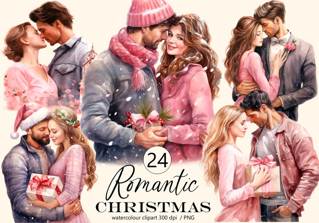 Romantic Christmas, Holiday Watercolor Clipart, Valentine's Day ...