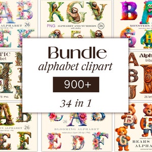Alphabet Clipart Big Bundle Watercolor, Letters and Numbers Digital ...