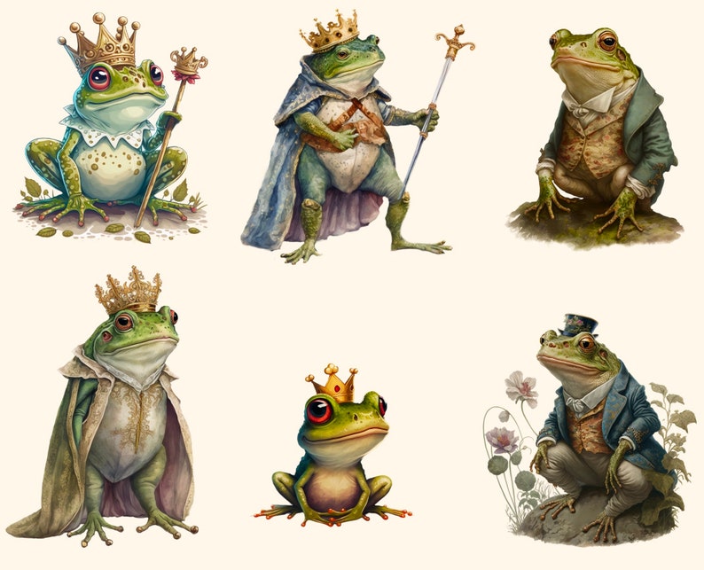 Fairytale Frogs Clipart Watercolour Victorian Frog Digital - Etsy