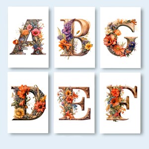 Vintage Alphabet Watercolor Png, 26 Floral Letters Clipart, Digital ...