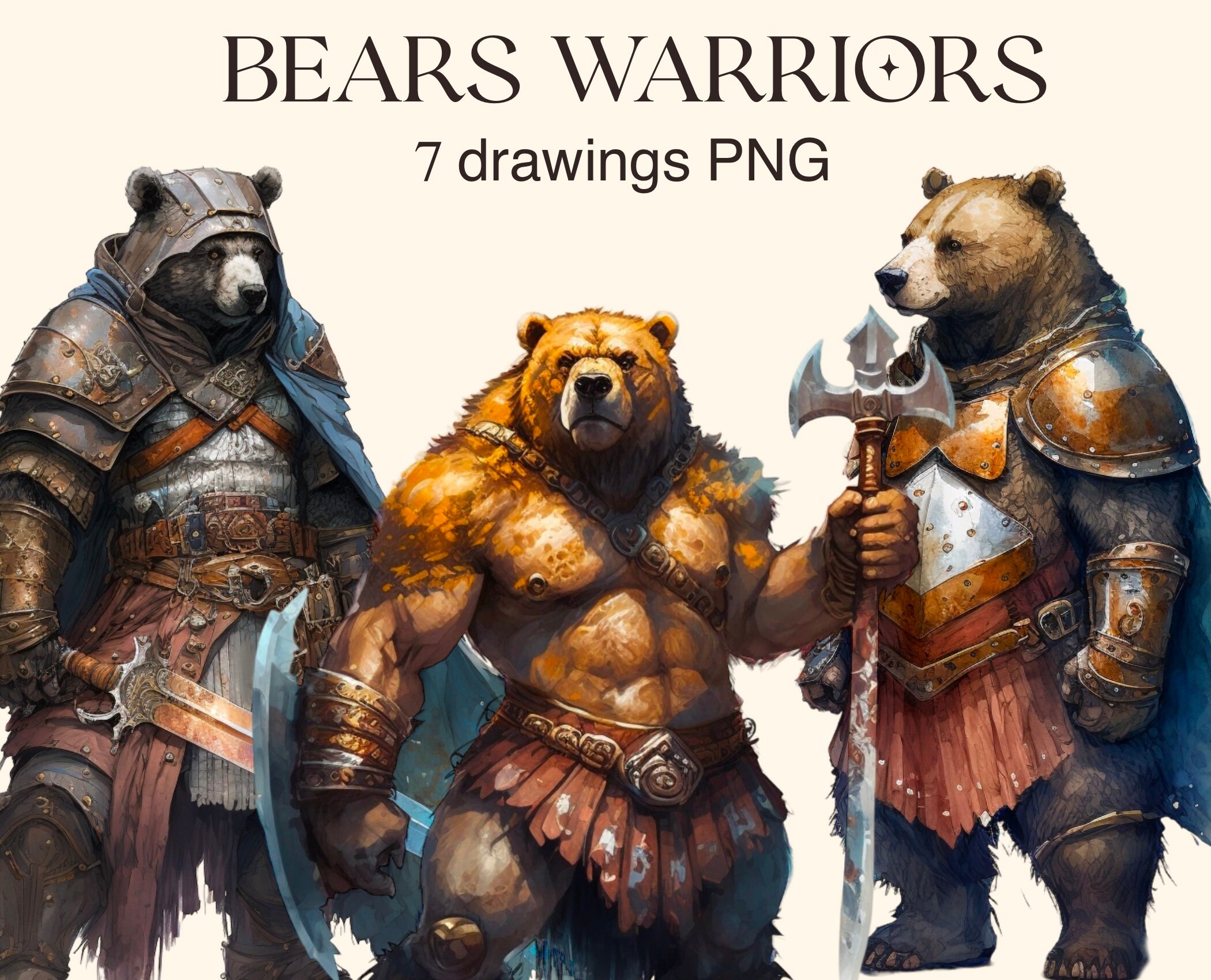 Warriors Bears Clipart Watercolour Victorian Bear Digital - Etsy