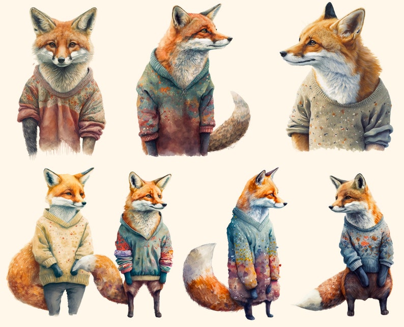 Fox in a Sweater Fairytale Foxes Clipart Watercolour Fox Man - Etsy