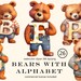Bears With Alphabet, Animal Alphabet Watercolor Png, 26 Floral Letters ...