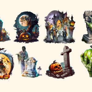 Halloween Clipart Watercolor Png, Zombies, Vampires, Pumpkins ...