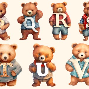 Bears With Alphabet, Animal Alphabet Watercolor Png, 26 Floral Letters ...