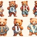 Bears With Alphabet, Animal Alphabet Watercolor Png, 26 Floral Letters ...