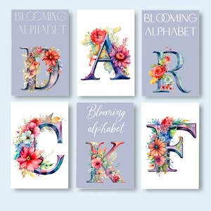 Blooming Alphabet Watercolor Png, 26 Floral Letters Clipart, Digital ...