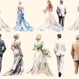 Wedding, People Standing With Their Backs Clipart Watercolor, Digital ...