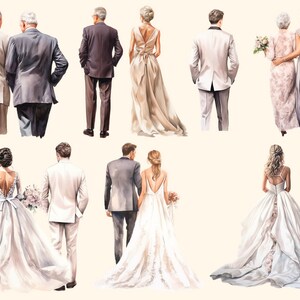 Wedding, People Standing With Their Backs Clipart Watercolor, Digital ...