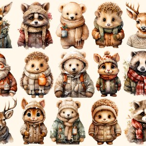 Winter Animals, Christmas Watercolour Clipart, Holiday, Santa, New Year ...