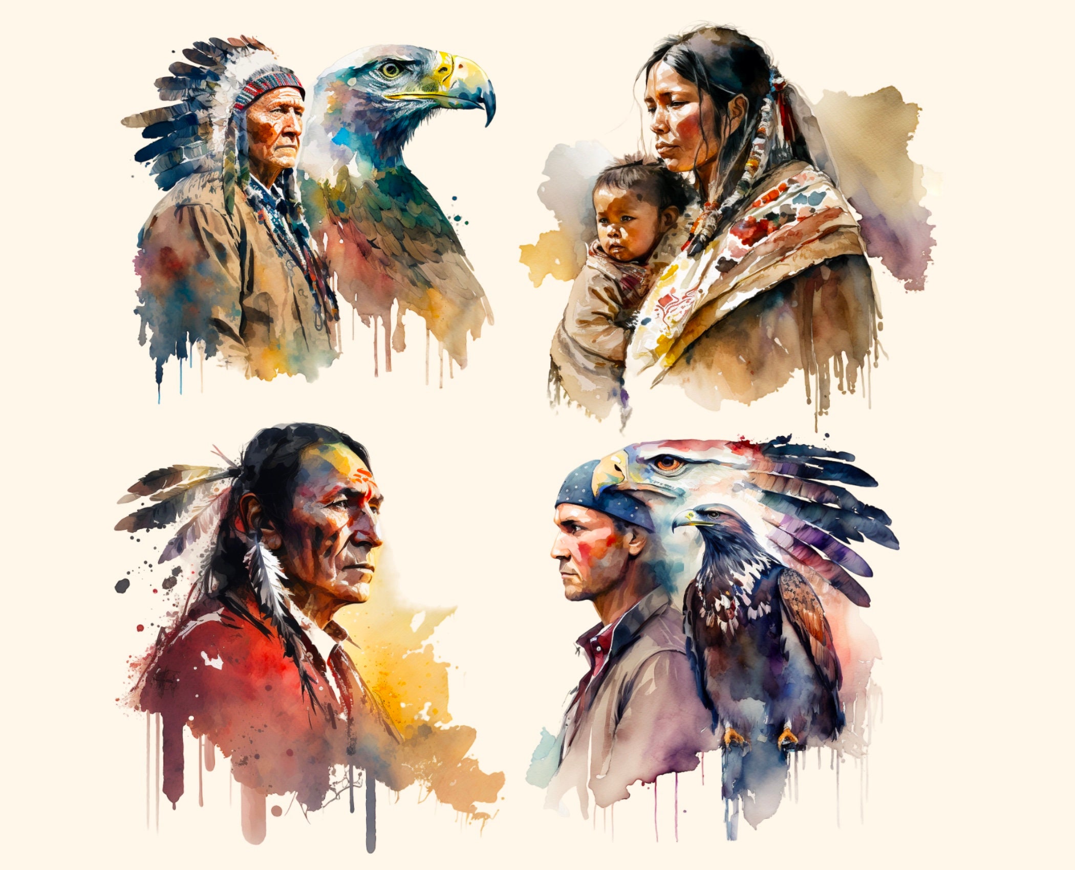 Native Americans Watercolor Clipart Png Cute Shaman Digital - Etsy Canada