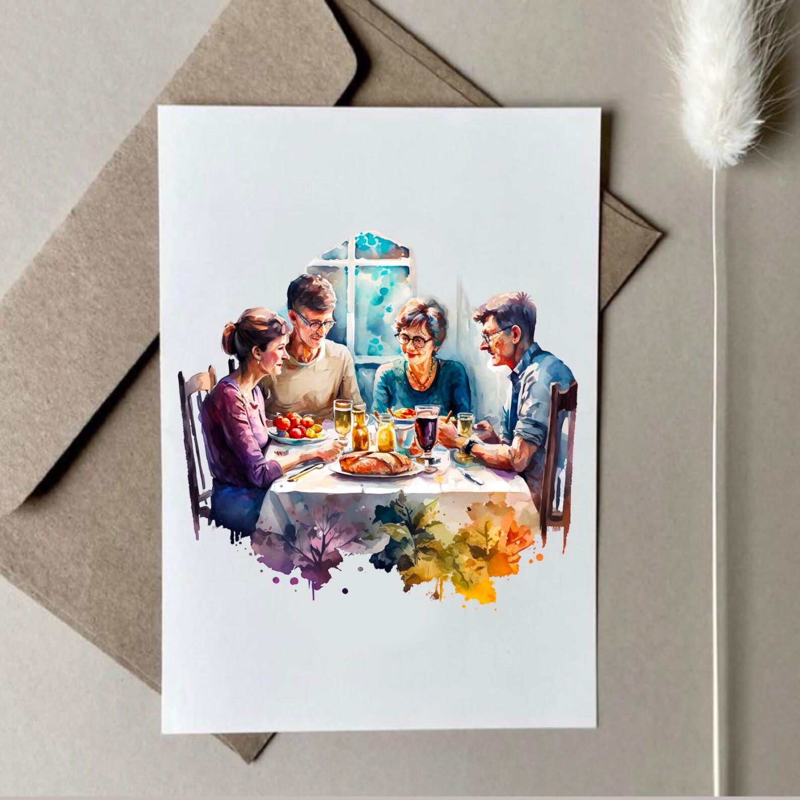 Feast Clipart Watercolor, Digital Print, Family Illustration Set ...