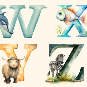 Animal Alphabet Watercolor Png, 26 Floral Letters Clipart, Digital ...