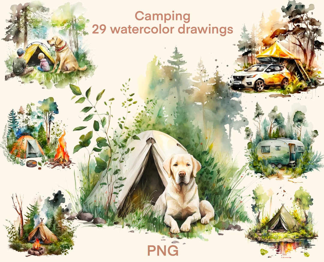 Camping Watercolor Clipart Sublimation Download Png, Digital Print ...