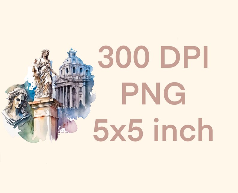 Rome Watercolor Clipart Italy Digital Print Coliseum - Etsy