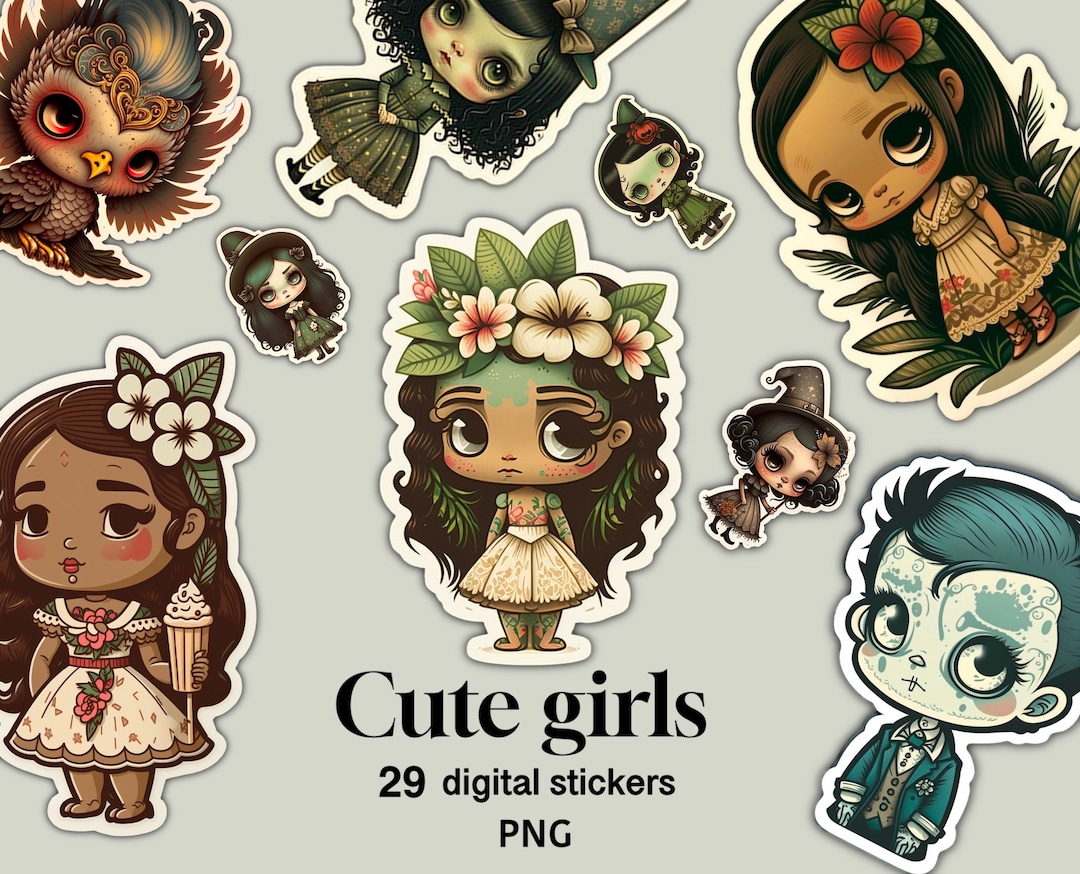 Cute Girsl Sticker Pack Printable PNG Stickers - Etsy