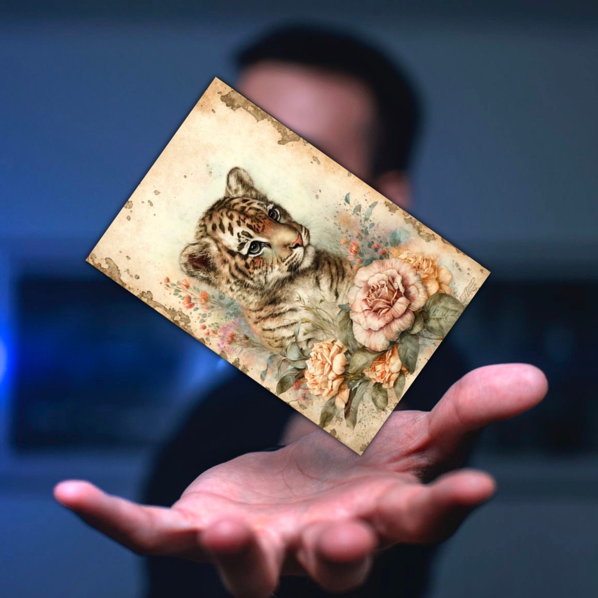 Tiger Digital Cards Journal Cards Vintage Postcards Print - Etsy