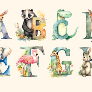 Animal Alphabet Watercolor Png, 26 Floral Letters Clipart, Digital ...