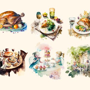 Feast Clipart Watercolor, Digital Print, Family Illustration Set ...