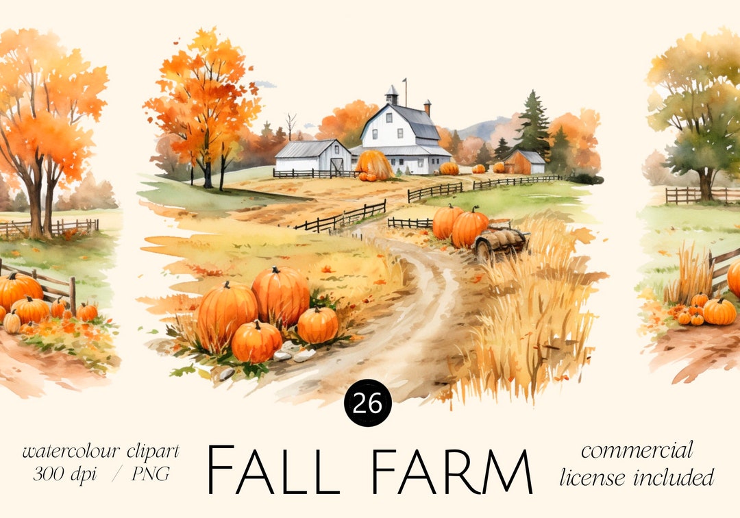 Fall Farm, Autumn Watercolor Clipart Png, Fall Has Come, Autumn Bouquet ...