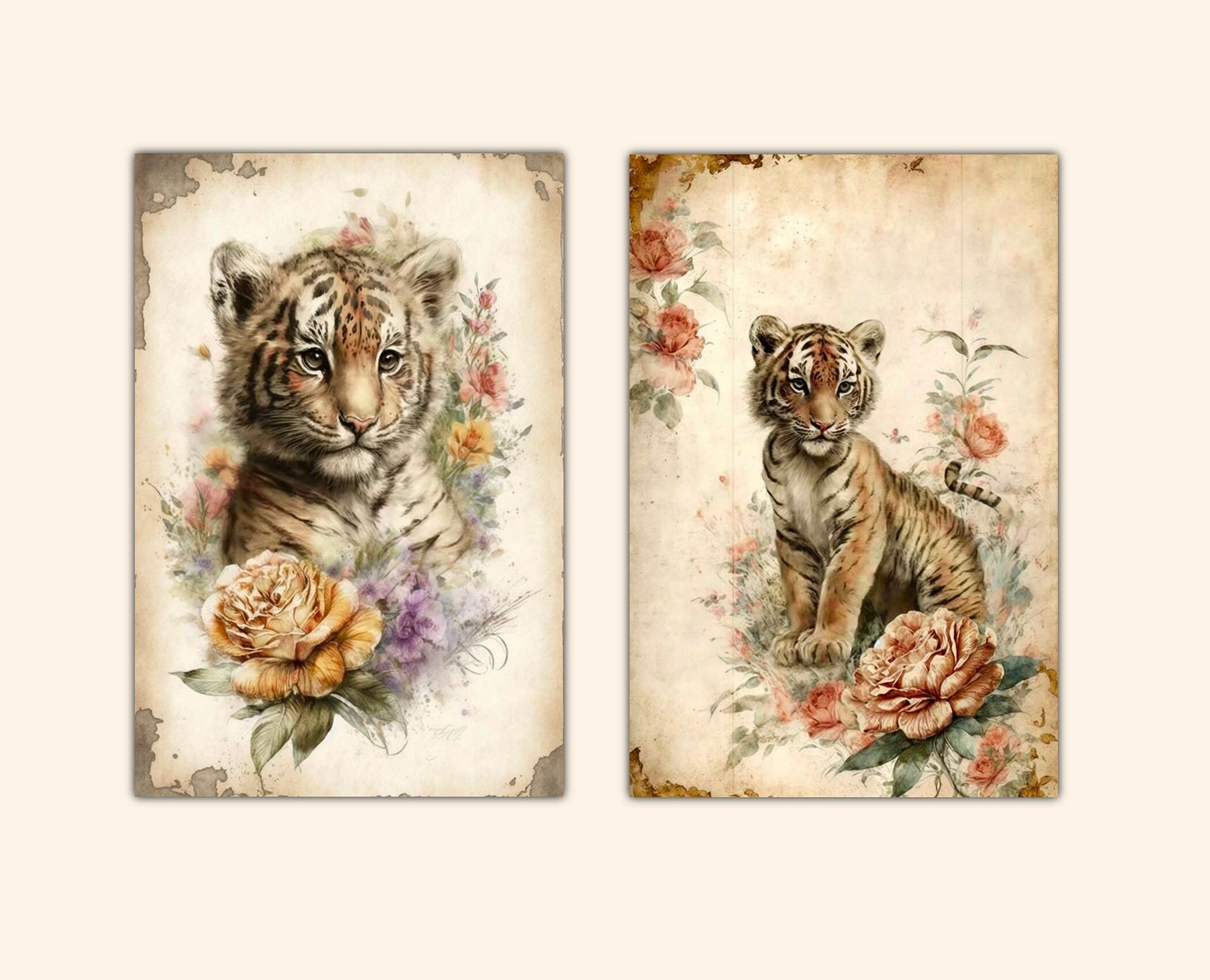 Tiger Digital Cards Journal Cards Vintage Postcards Print - Etsy