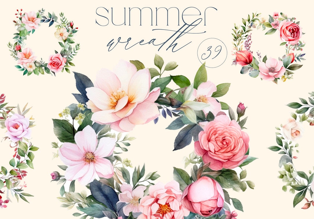 Summer Wreath Clipart Watercolor, Flowers, Wildflowers, Wedding Wreaths ...