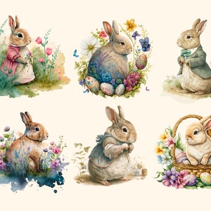 Easter Clipart Watercolor Vintage Png, Cute Rabbit Digital Print ...