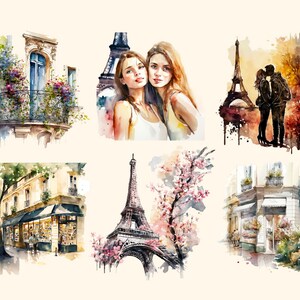 Paris Clipart Watercolor, Digital Print, Paris Doodles, Illustration ...