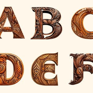 Alphabet Tribal Style Clipart Png, 26 Letters Digital Print, Wooden ...