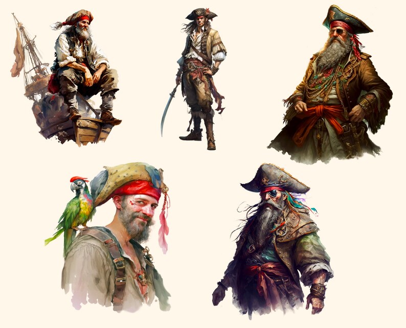 Pirates Clipart Watercolor Png Digital Print Pirate Treasure - Etsy